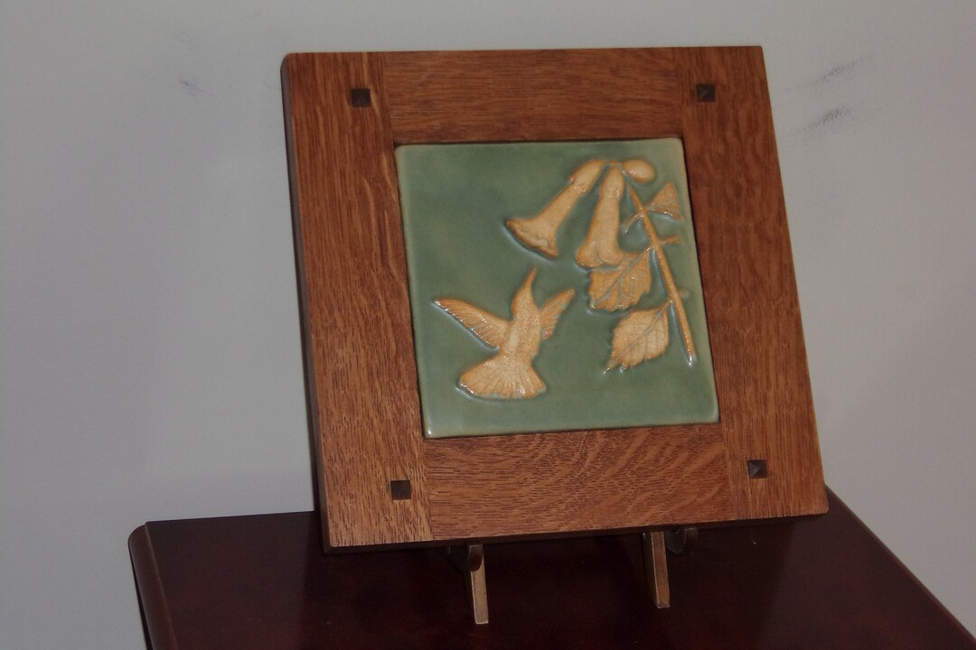 Framed Arts and Crafts Tile-mission Style Frame-hummingbird Tile-home ...
