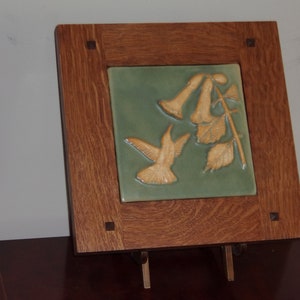 Framed Arts and Crafts Tile-mission Style Frame-hummingbird Tile-home ...