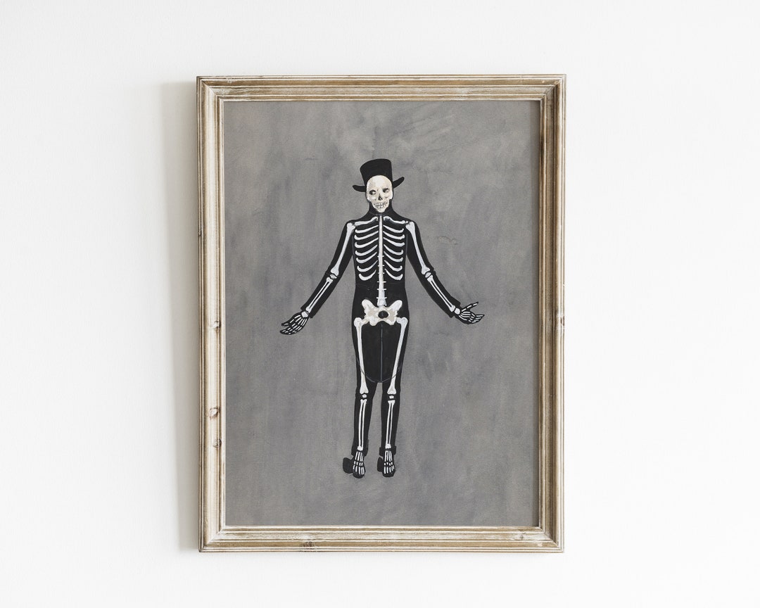 Vintage Halloween Art Print, Skeleton Wall Decor, Spooky Decor ...