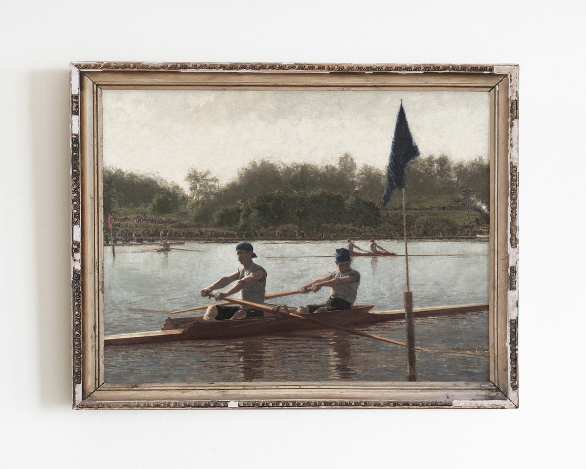 Vintage Rowing Art Print Landscape Lake Scene Painting - Etsy