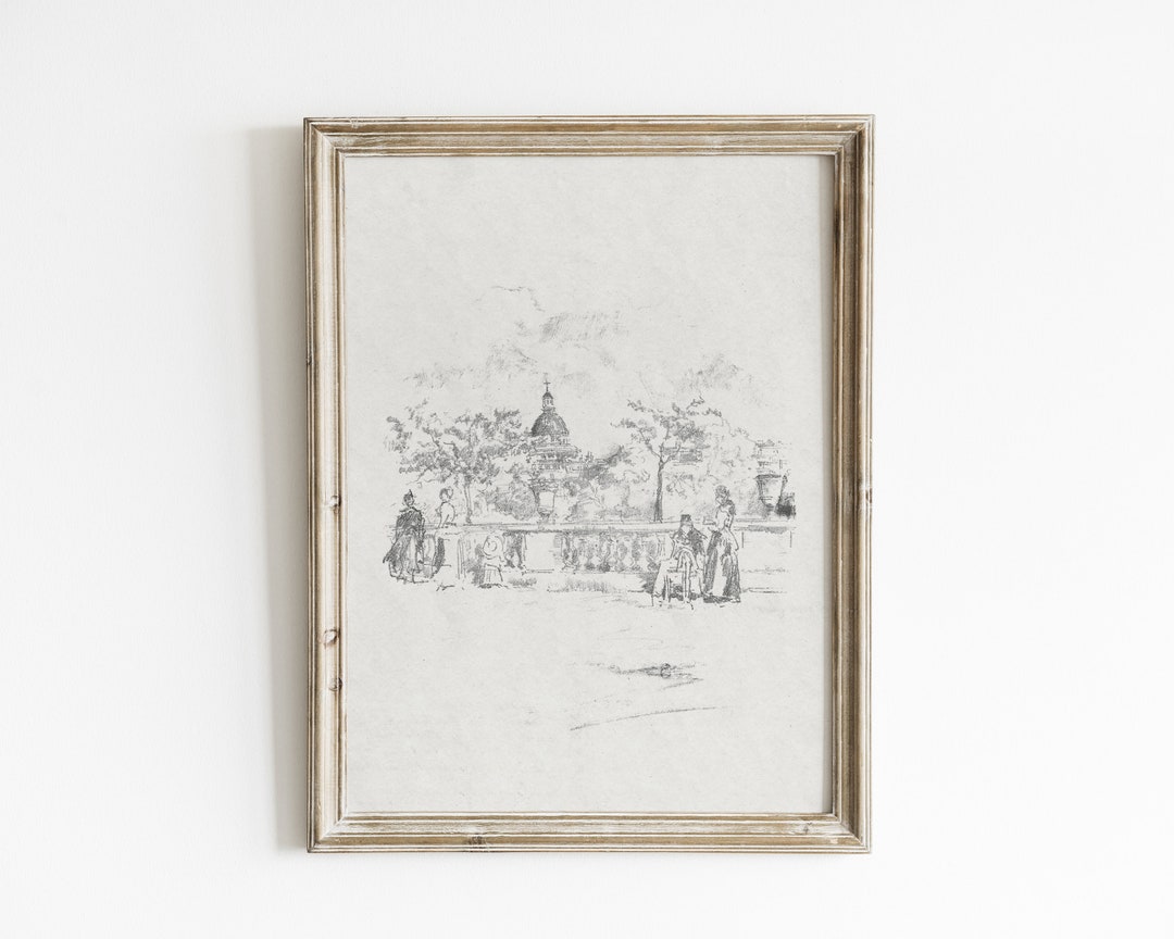 Vintage Terrace Garden Sketch Art Print: Antique Architecture (digital ...