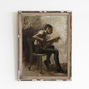 Banjo Player Portrait: Vintage Oil Painting Art Print (digital Download ...