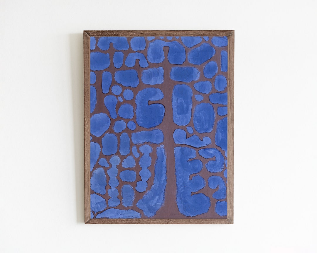 Vintage Abstract Blue Blobs Painting Digital Download | Midcentury ...