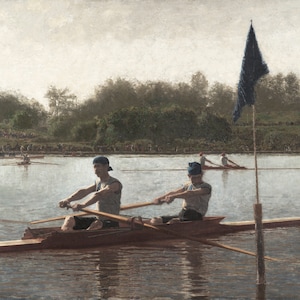 Vintage Rowing Art Print, Landscape Lake Scene Painting, Downloadable ...