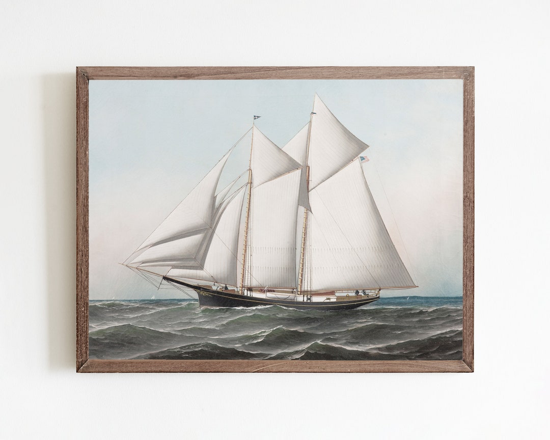 Vintage Nautical Wall Art, Ship Painting, Nautical Boat Art Print ...