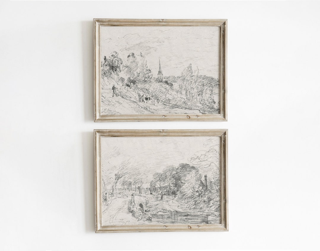 Antique Landscape Sketch Set | Printable Vintage Scenery Drawings - Etsy