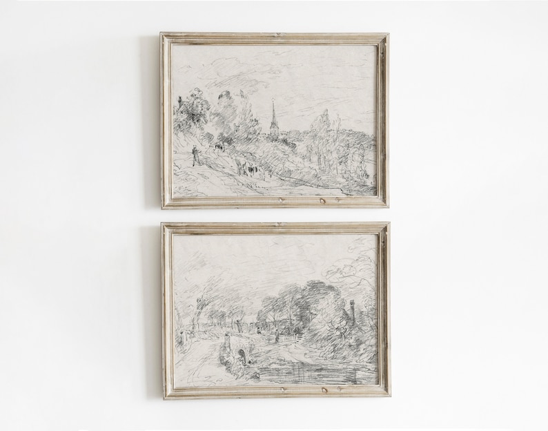 Antique Landscape Sketch Set | Printable Vintage Scenery Drawings - Etsy