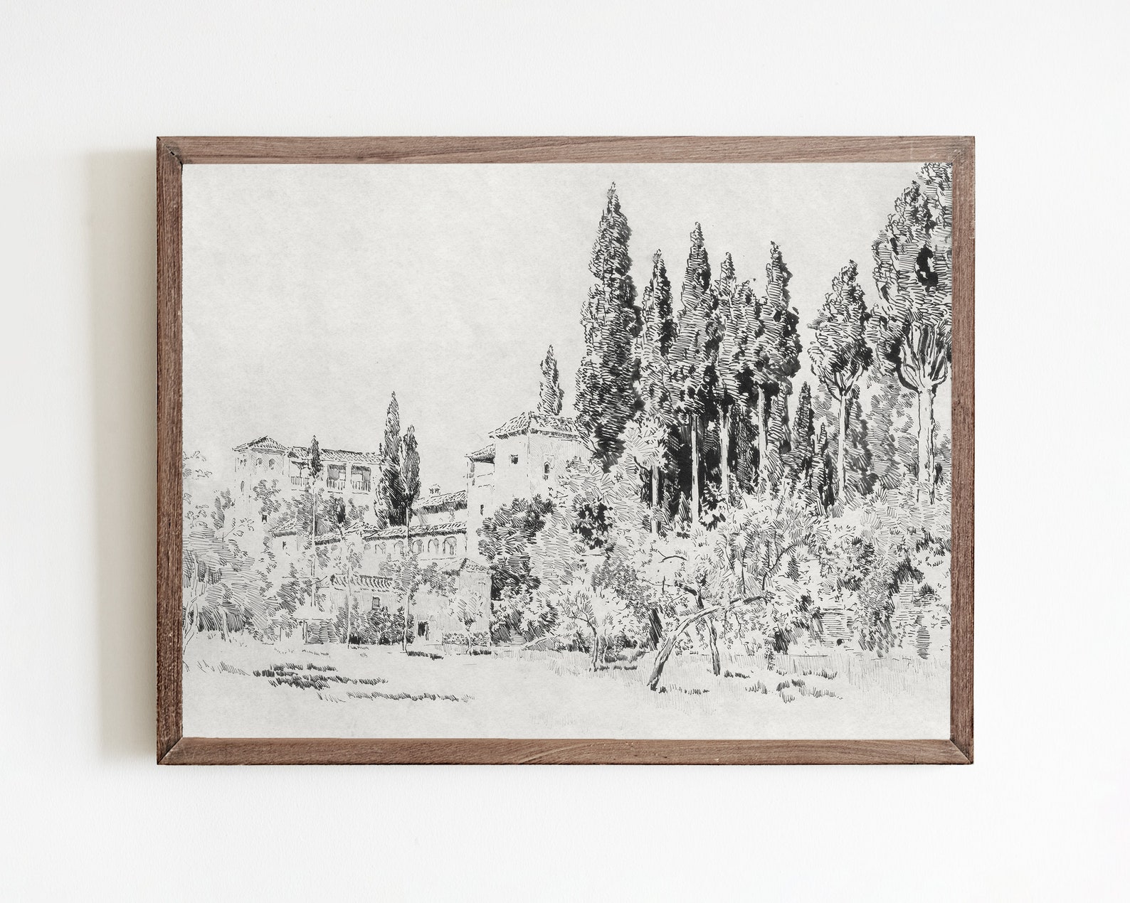 Antique Tuscan Village Sketch for Rustic Country Decor Ink - Etsy