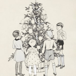 Vintage Christmas Tree Art Print: Retro Holiday Sketch (digital ...