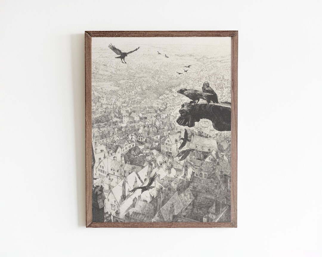 Spooky Halloween Gothic Art | Vintage Gargoyle Print | Dark Academia ...