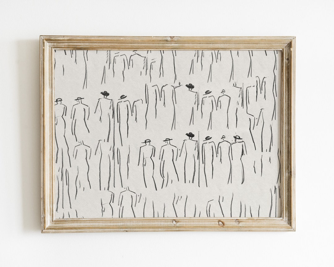 Vintage Crowd Sketch Art Print: Abstract Line Drawing (digital Download ...