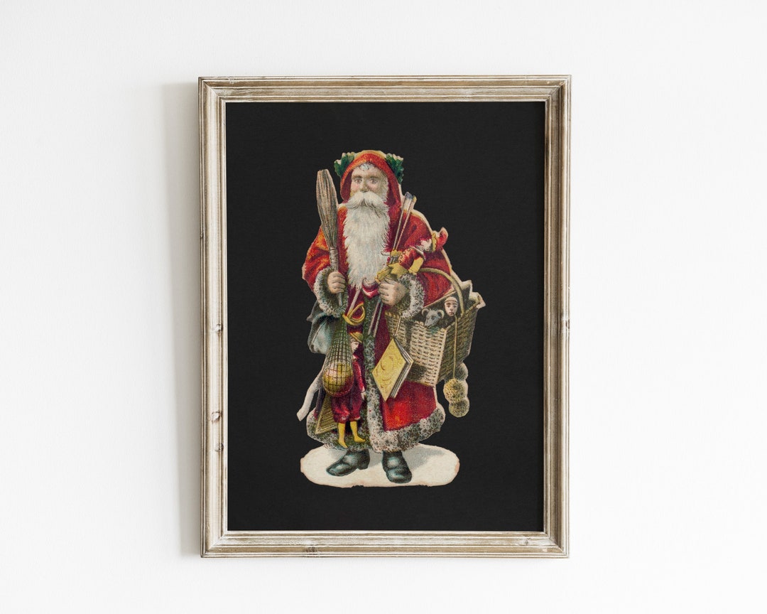 Vintage Santa Art Print, Retro Holiday Art Print, Antique Santa Claus ...