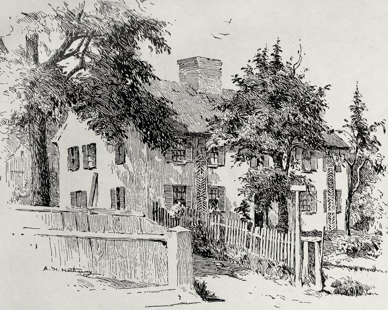 Vintage Ink Line Drawing Cottage Print Architecture Etching - Etsy