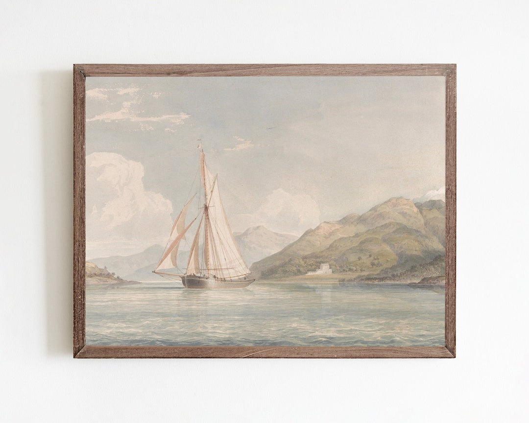 Vintage Ship Painting, Pastel Wall Art, Nautical Boat Art Print ...