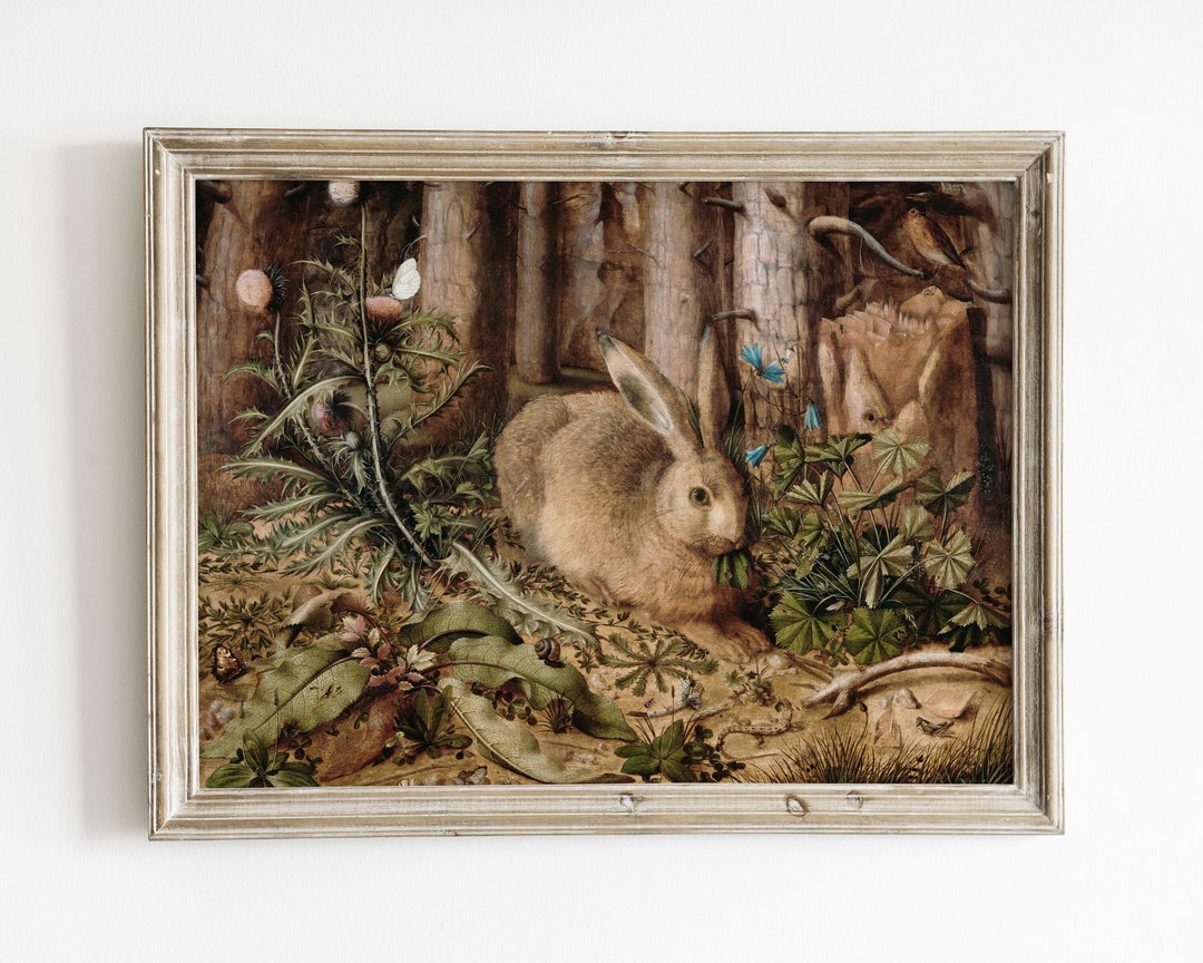 Vintage Rabbit Print, Flora and Fauna Painting, Neutral Spring Wall ...