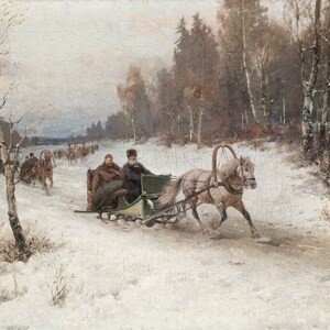 Vintage Sleigh Ride Art Print: Antique Winter Landscape (digital ...