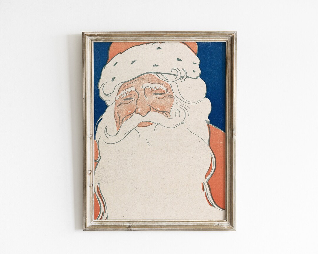 Vintage Christmas Art Print, Retro Santa Art, Antique Holiday Wall Art ...