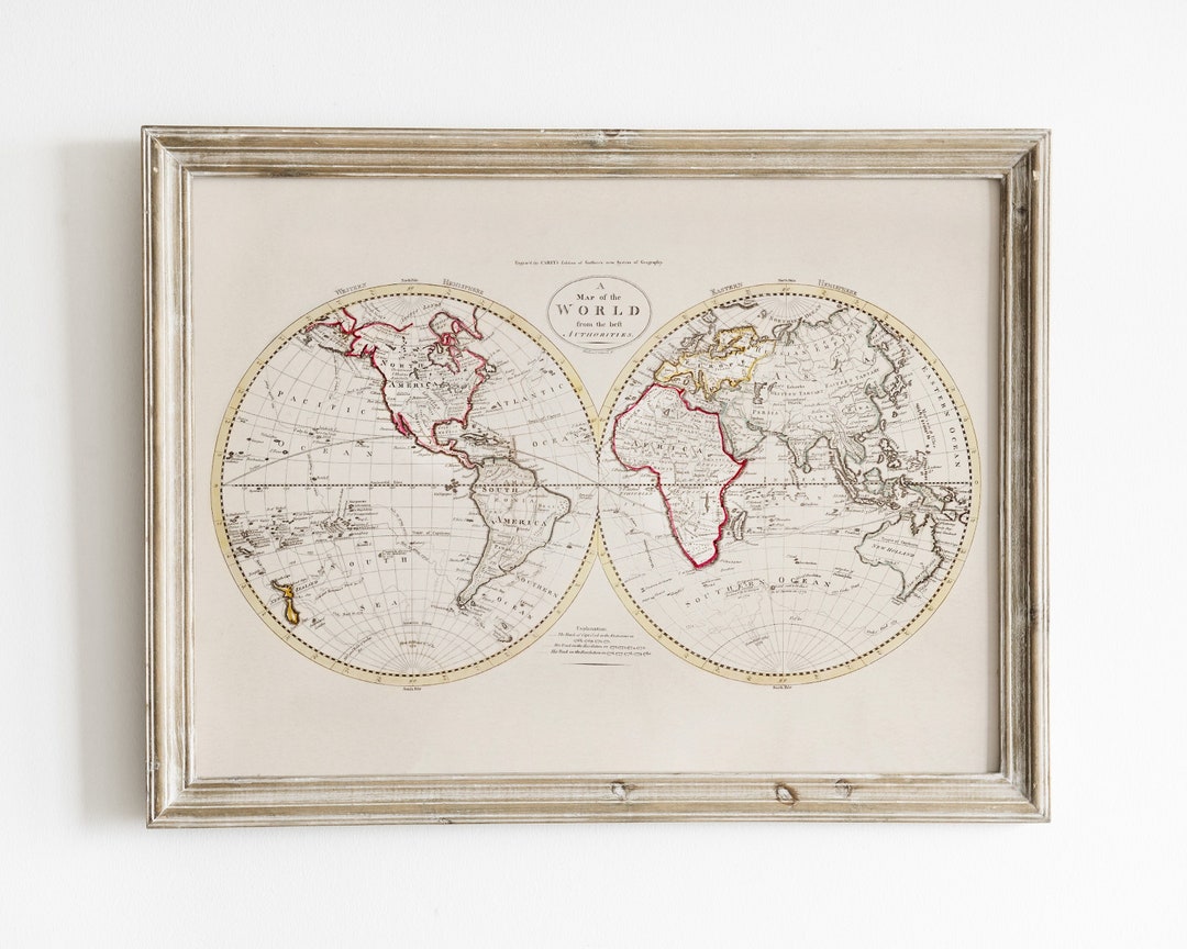Vintage World Map Poster, Map Print, Antique Classroom Decor, Vintage ...