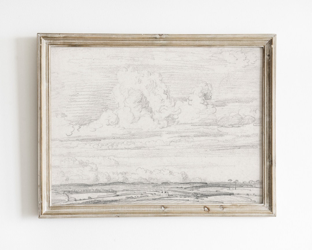 Antique Sketch Art, Vintage Landscape Drawing, Warm Tone Wall Decor ...