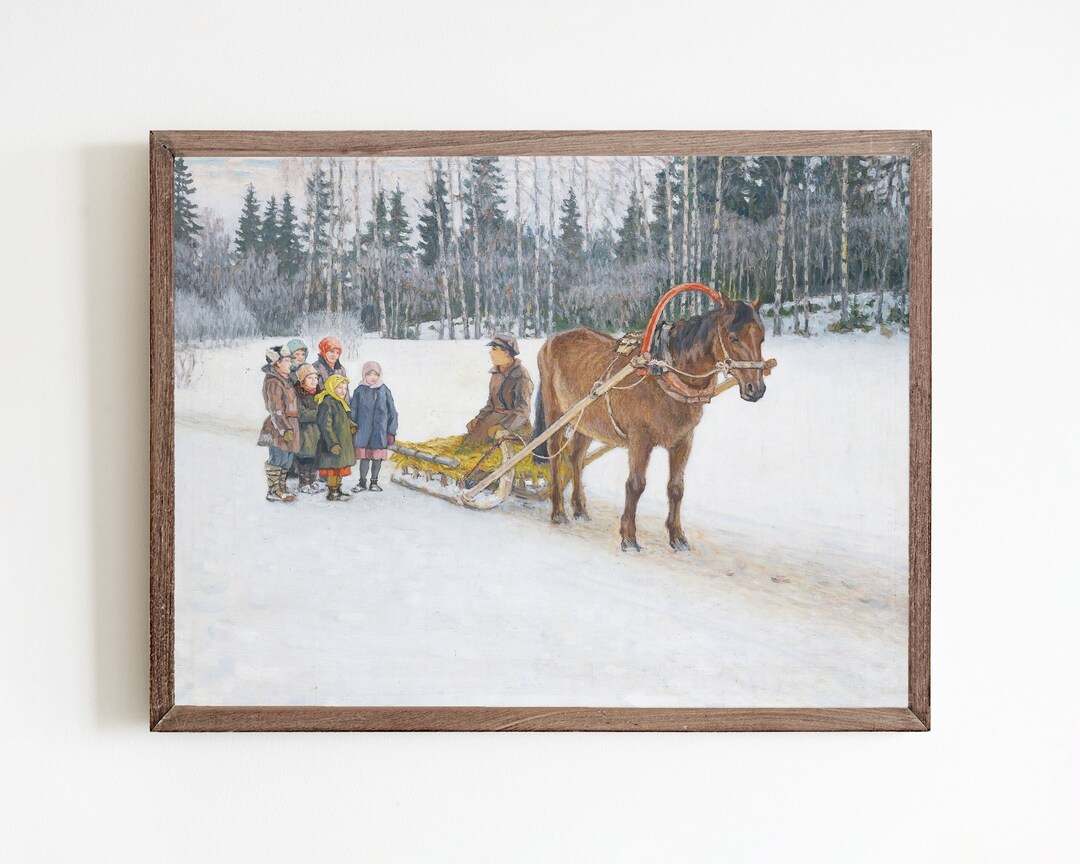 Winter Sleigh Print, Colorful Christmas Christmas Decor, Vintage ...