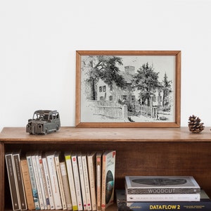 Vintage Ink Line Drawing, Cottage Print, Architecture Etching ...