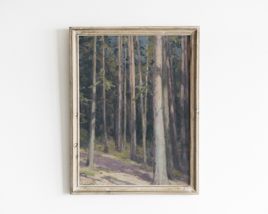 Vintage Forest Landscape Print, Woodsy Wall Art, Tree Painting ...