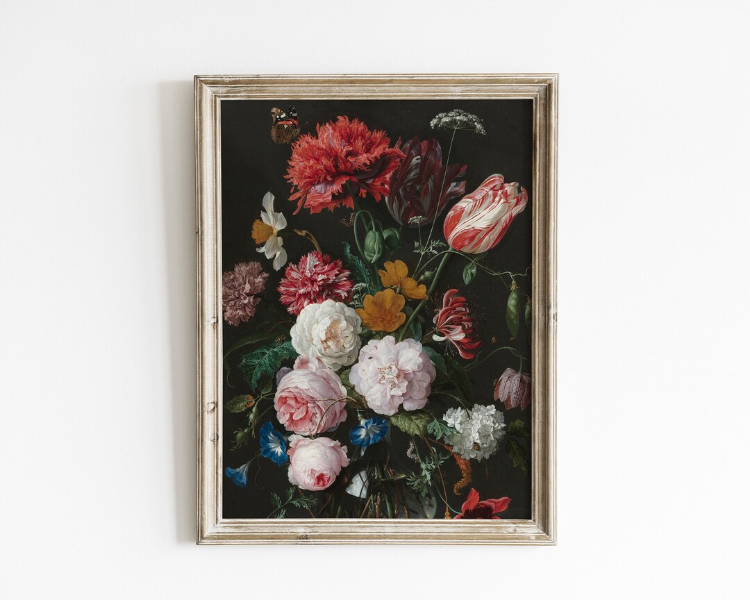 Vintage Flower Painting, Antique Flower Wall Art Print, Floral Prints ...