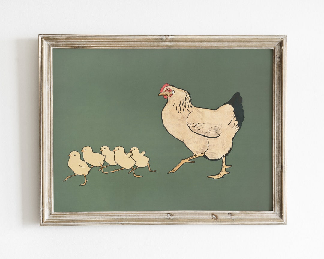 Vintage Chicken Print, Farmhouse Wall Art, Country Farm Painting, Hen ...