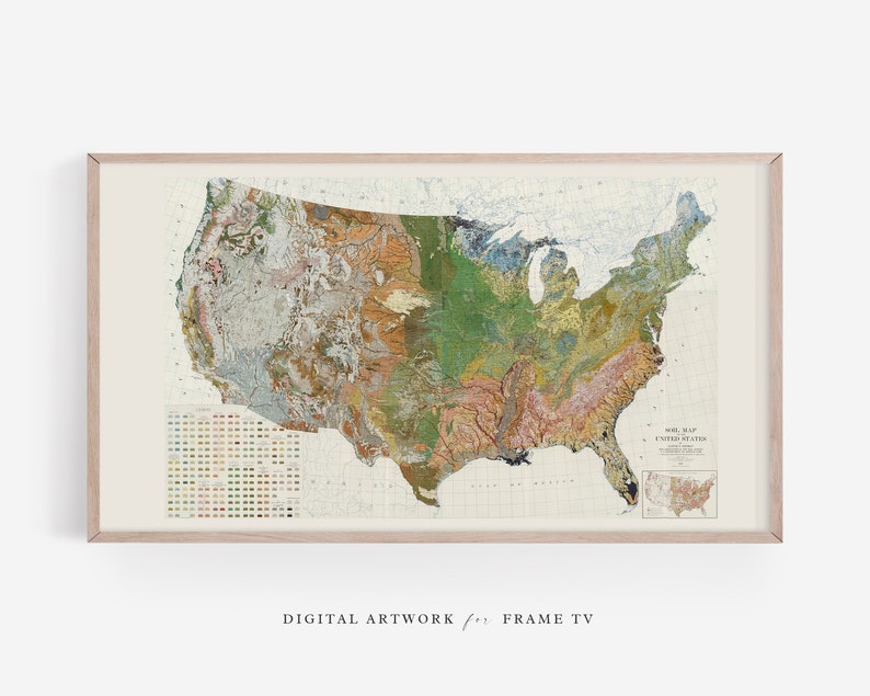 Vintage Map for United States Soil Survey, Samsung Frame TV Art ...