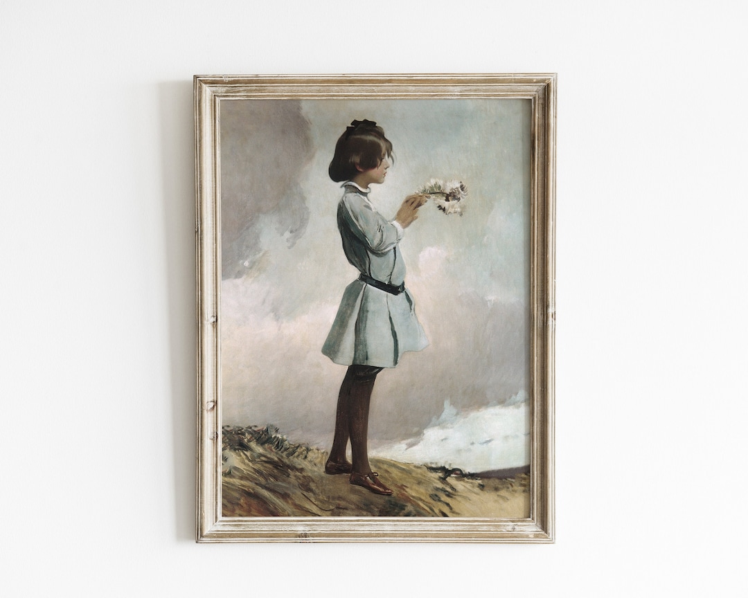 Vintage Girl Portrait Painting, Girls Room Art Print, Neutral Wall Art ...