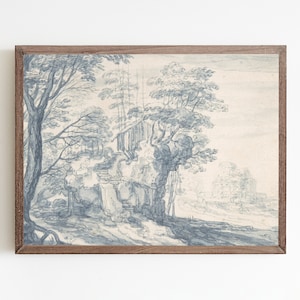 Blue Willow Wall Art, Vintage Landscape Painting, Chinoiserie Printable ...