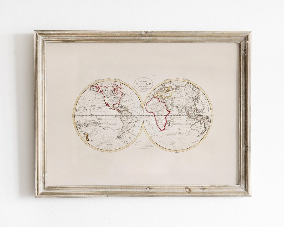 Vintage World Map Poster, Map Print, Antique Classroom Decor, Vintage ...