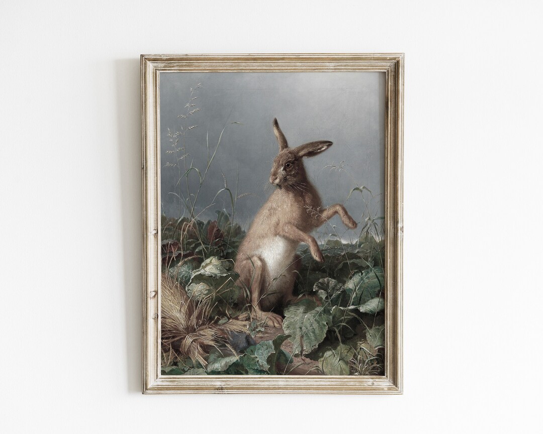 Vintage Easter Wall Art, Rabbit Print, Bunny Rabbit Painting, Spring ...