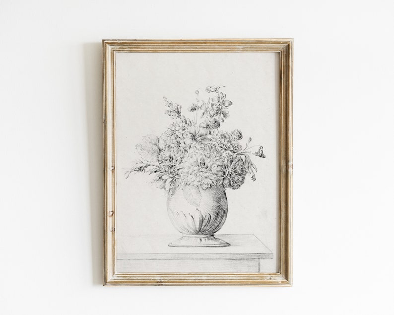 Vintage Flower Still Life Art Print: Antique Botanical Sketch (digital ...
