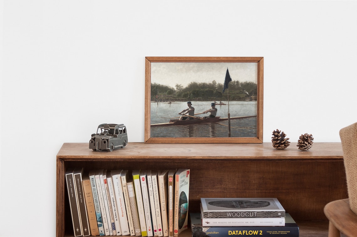 Vintage Rowing Art Print Landscape Lake Scene Painting - Etsy