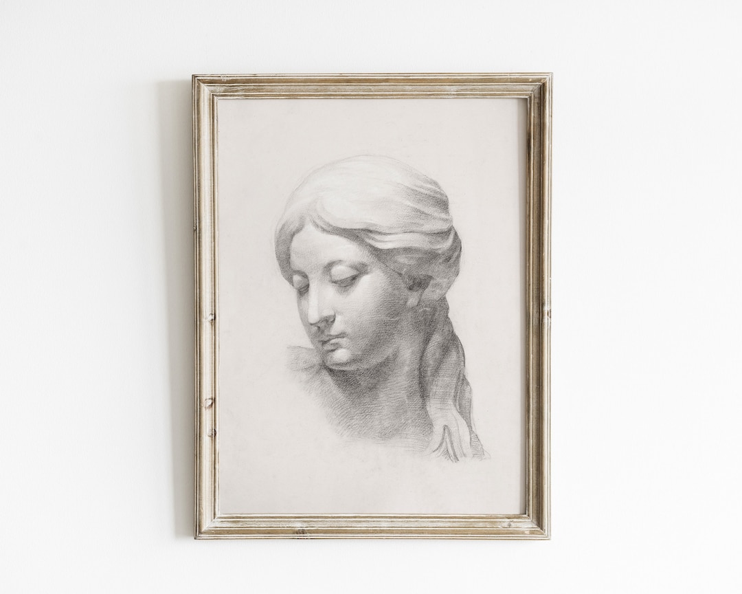 Vintage Woman Sketch Art Print: Classical Figure Drawing (digital ...
