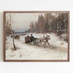 Vintage Sleigh Ride Art Print: Antique Winter Landscape (digital ...