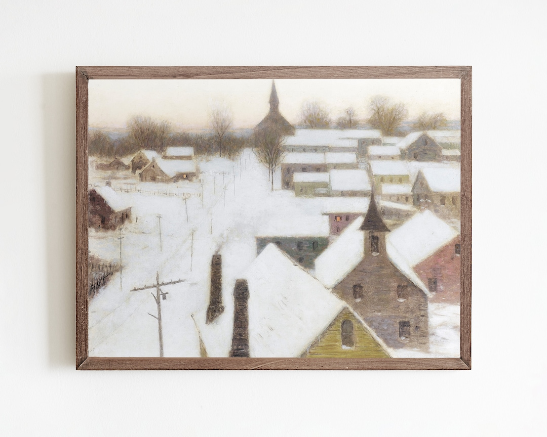 Christmas Village Painting, Holiday Town Art, Vintage Christmas Prints ...
