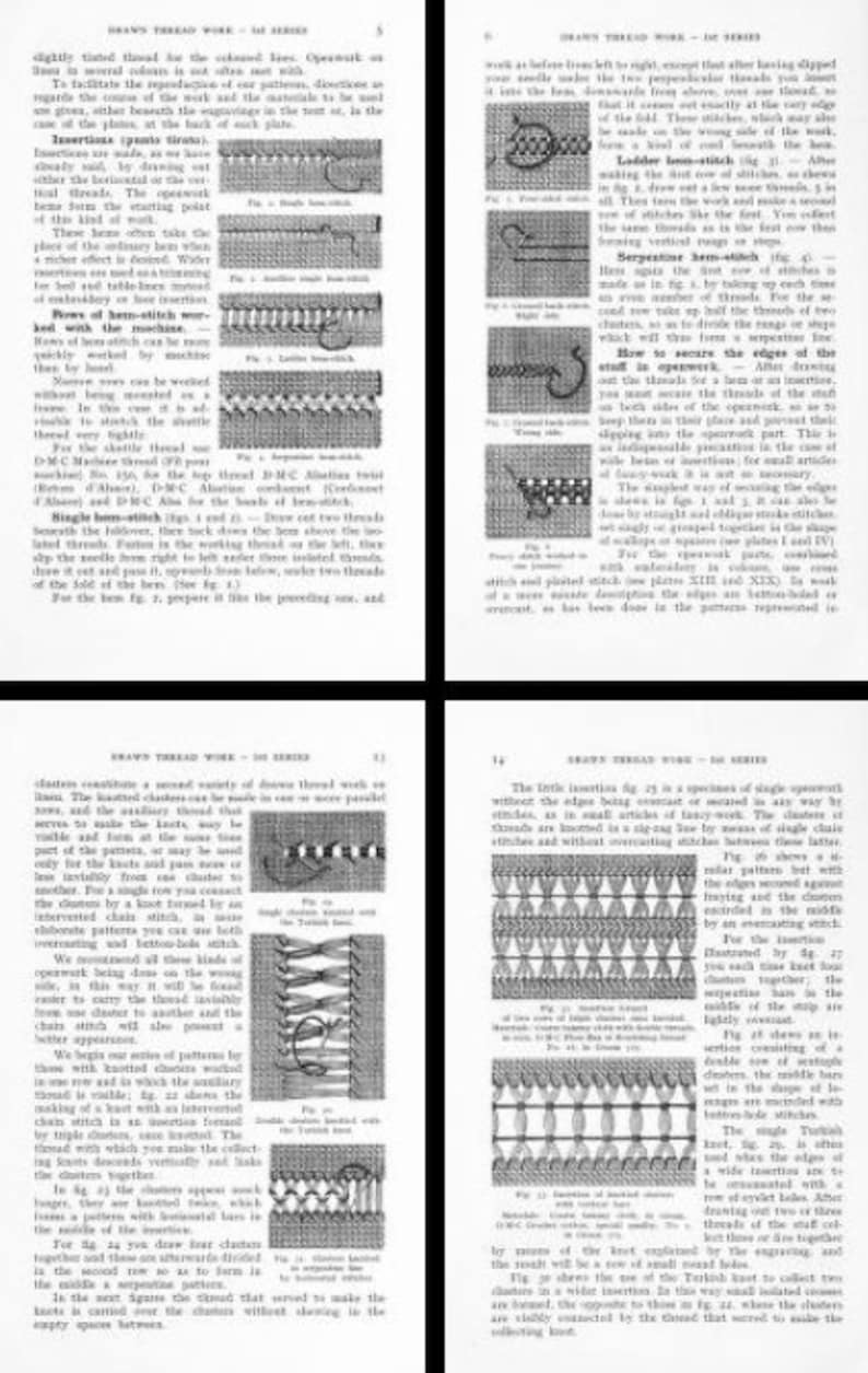 DRAWN THREAD WORK Embroidery Patterns Designs Stitches | Etsy