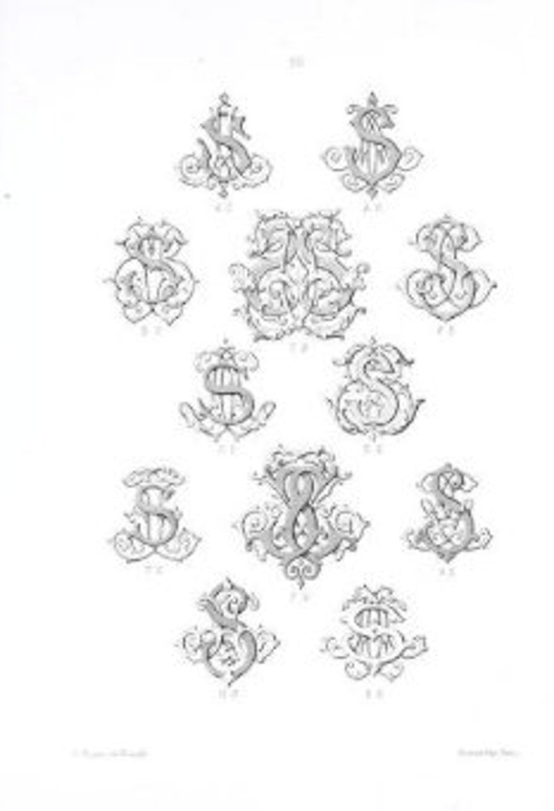 864 French MONOGRAM INITIALS Louis XIV Vintage Monograms for | Etsy