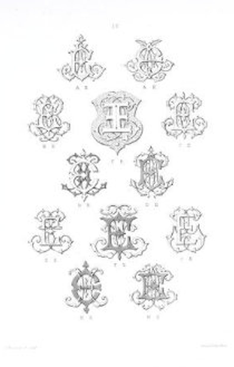 864 French MONOGRAM INITIALS Louis XIV Vintage Monograms for | Etsy