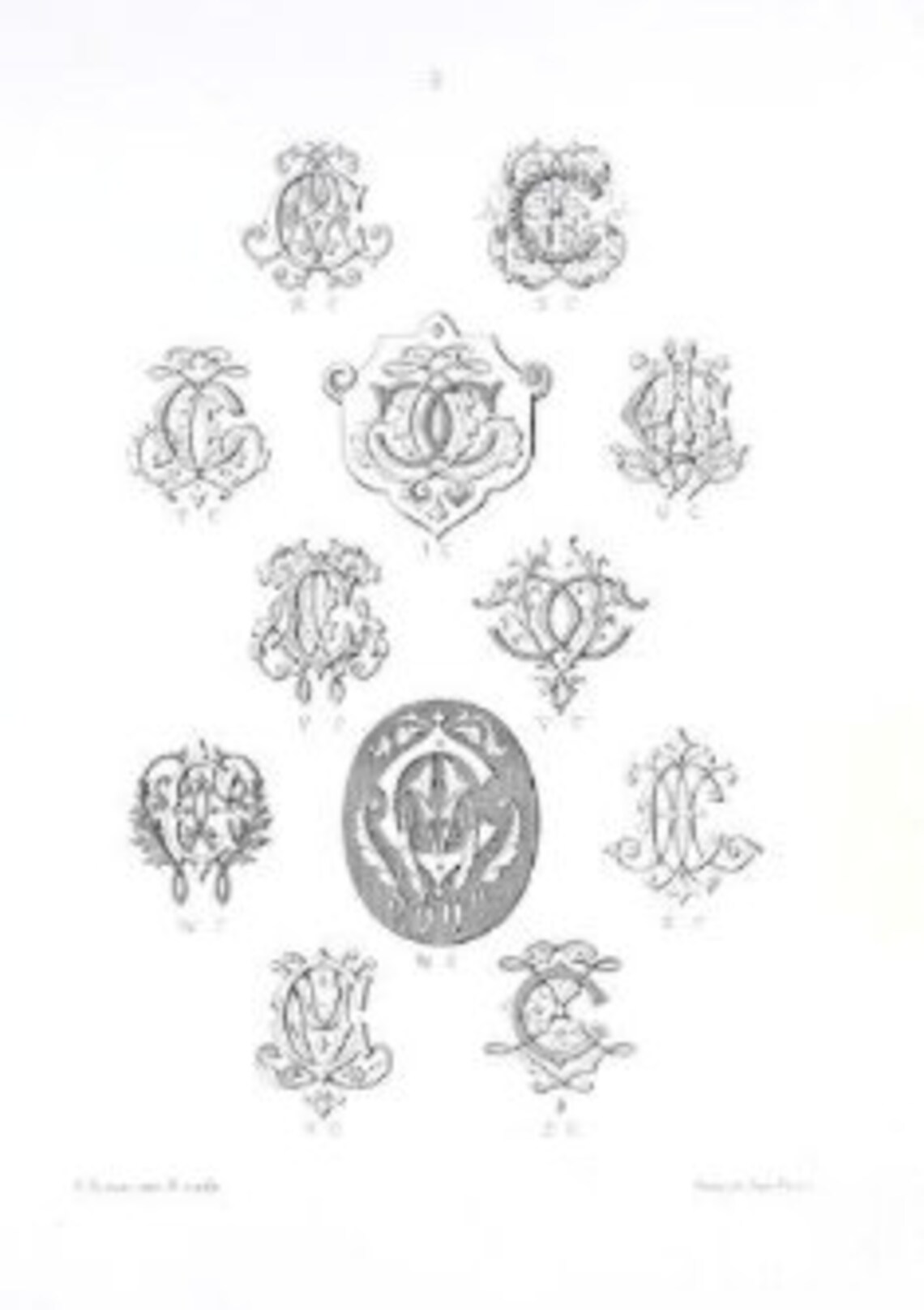 864 French MONOGRAM INITIALS Louis XIV Vintage Monograms for | Etsy