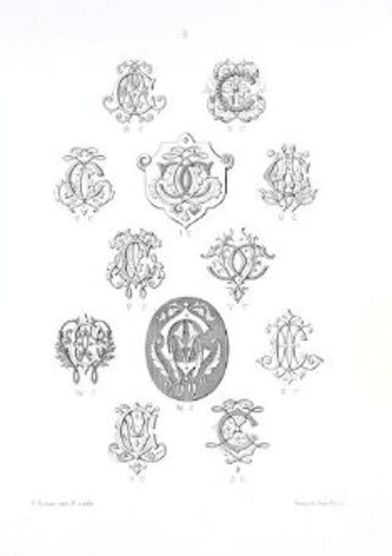 864 French MONOGRAM INITIALS Louis XIV Vintage Monograms for | Etsy