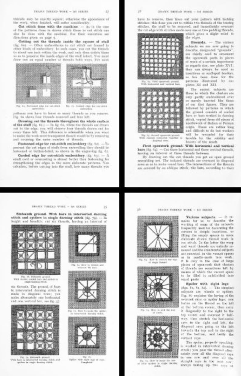 DRAWN THREAD WORK Embroidery Patterns Designs Stitches - Etsy