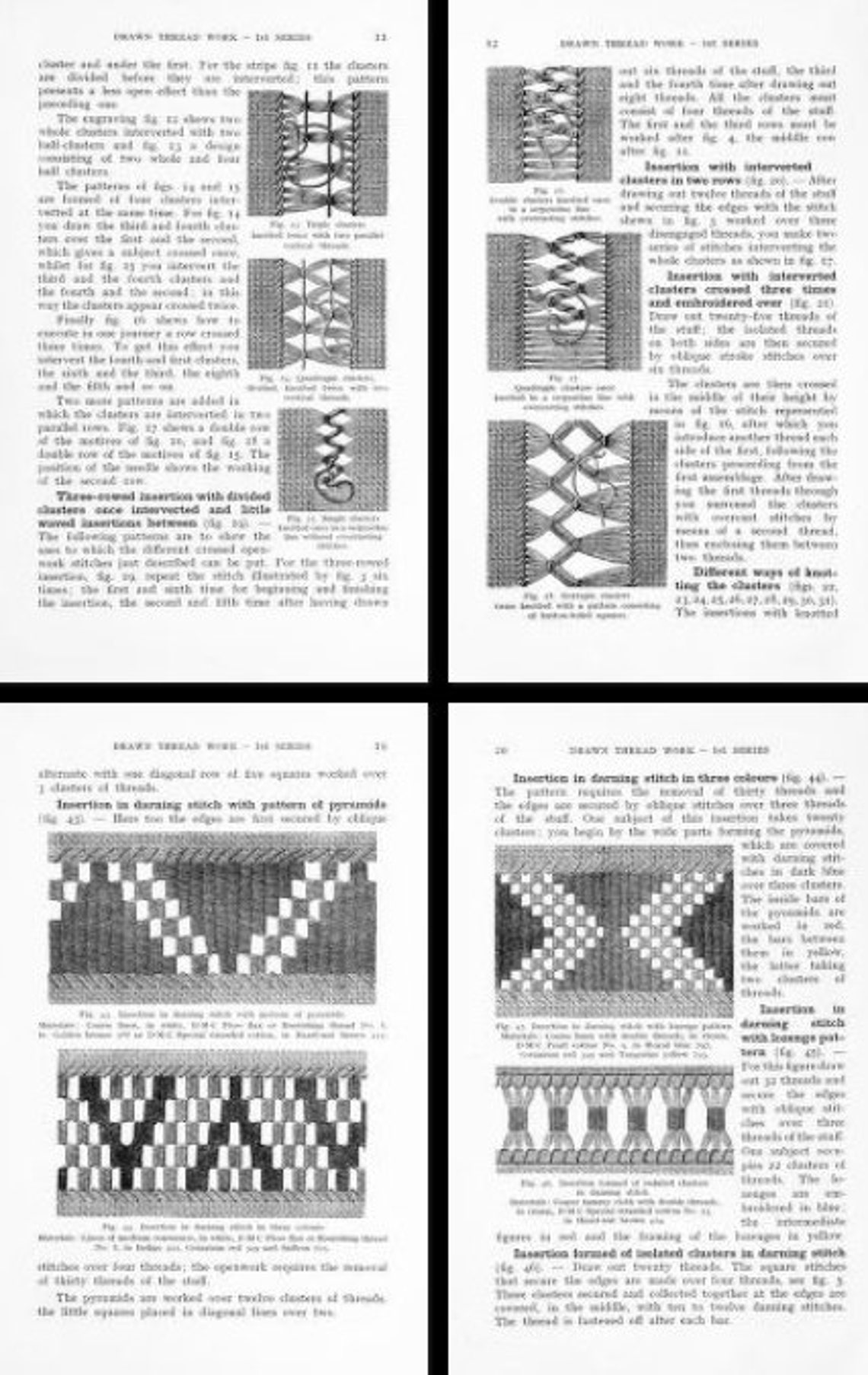 DRAWN THREAD WORK Embroidery Patterns Designs Stitches | Etsy