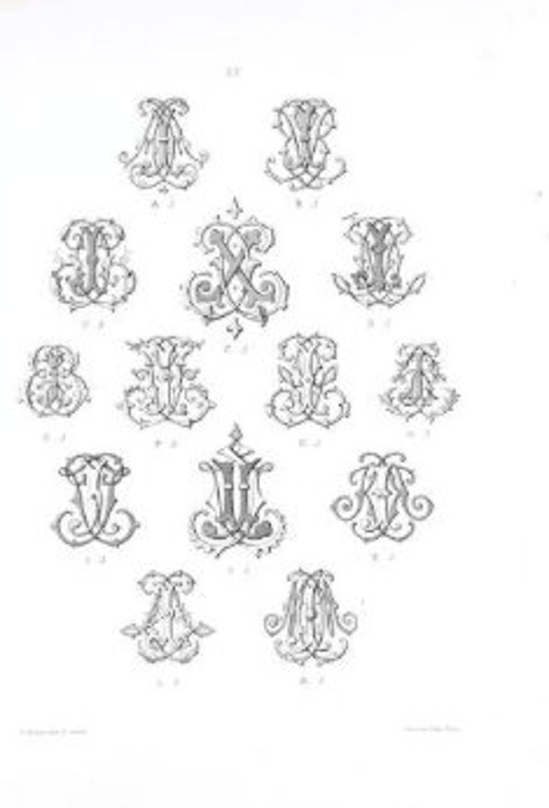 864 French MONOGRAM INITIALS Louis XIV Vintage Monograms for | Etsy