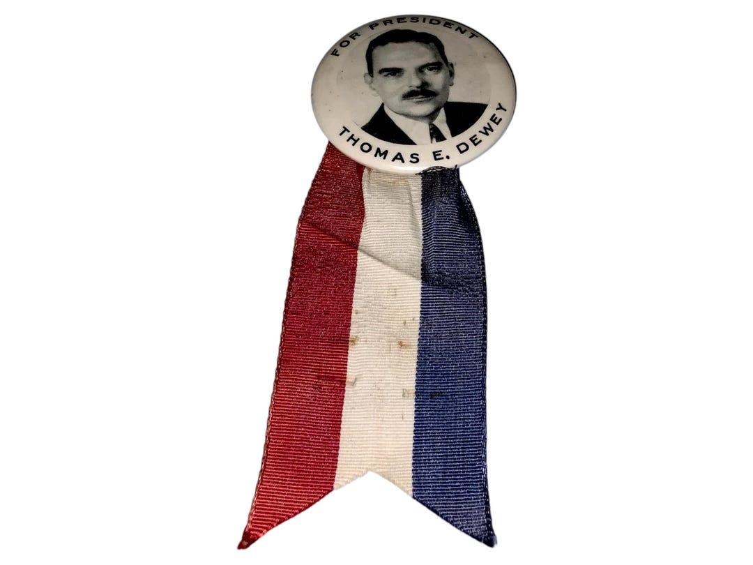 Vintage Thomas E. Dewey for President Political Campaign Pinback Button ...