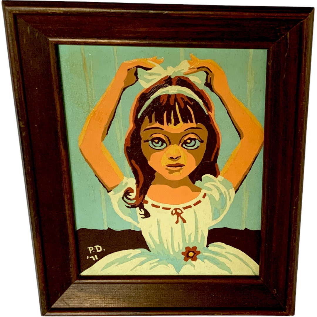 Vintage Framed Big Eyes Young Girl Antique 1970s Signed Patti Dunbar ...