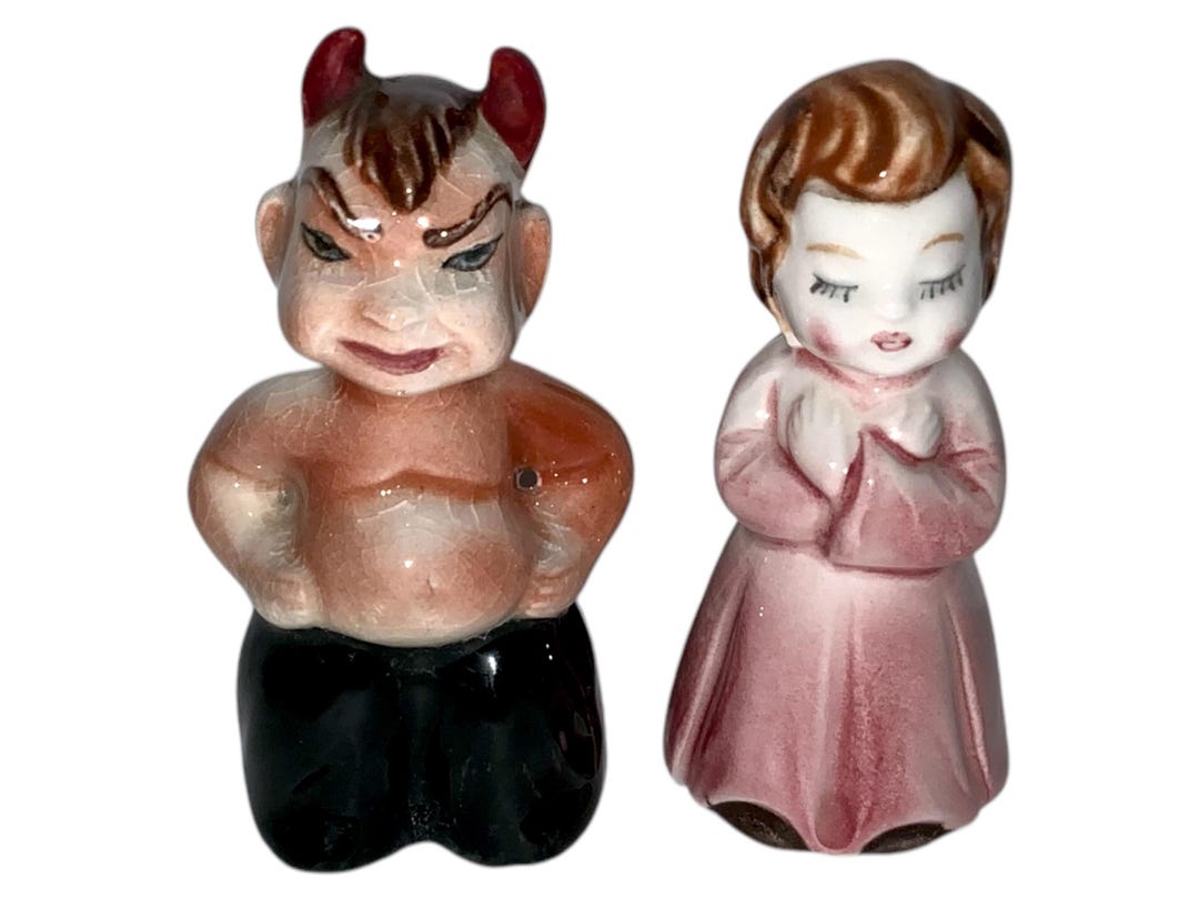 RARE Vintage Satyr Naughty Devil With Horns and Angel Salt and Pepper Shaker Set Made in Japan ...