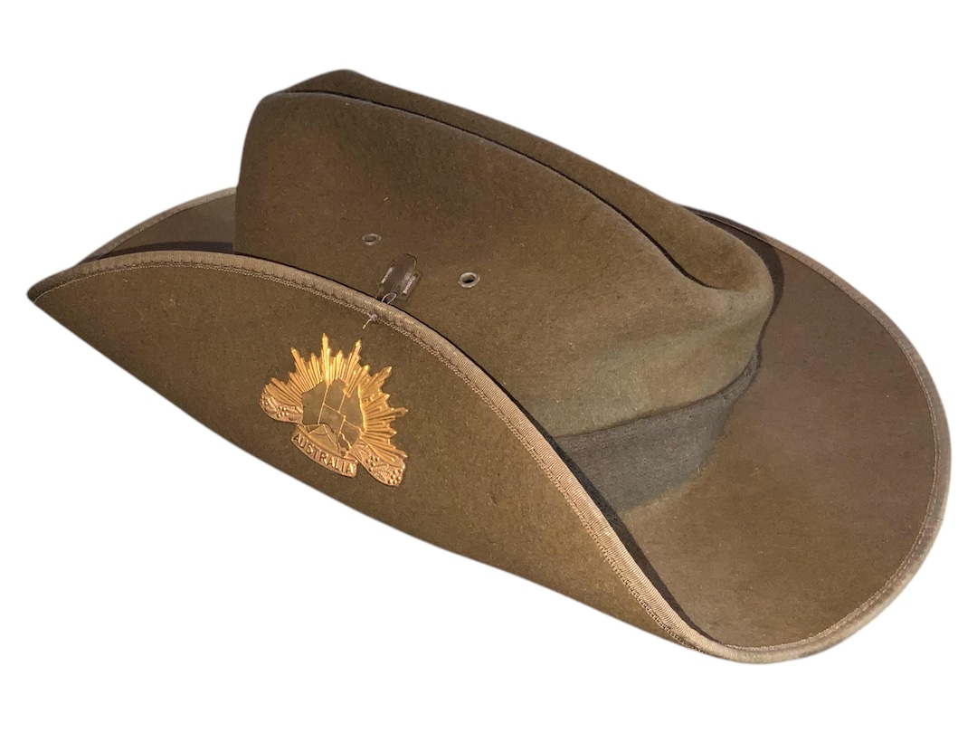Vintage Australian Military Forces Slouch Hat Cap Style With Leather ...